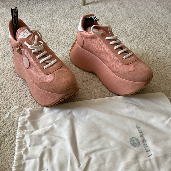 Versace | Shoes | Versace Blush Pink Leather Medusa Logo Platform ...